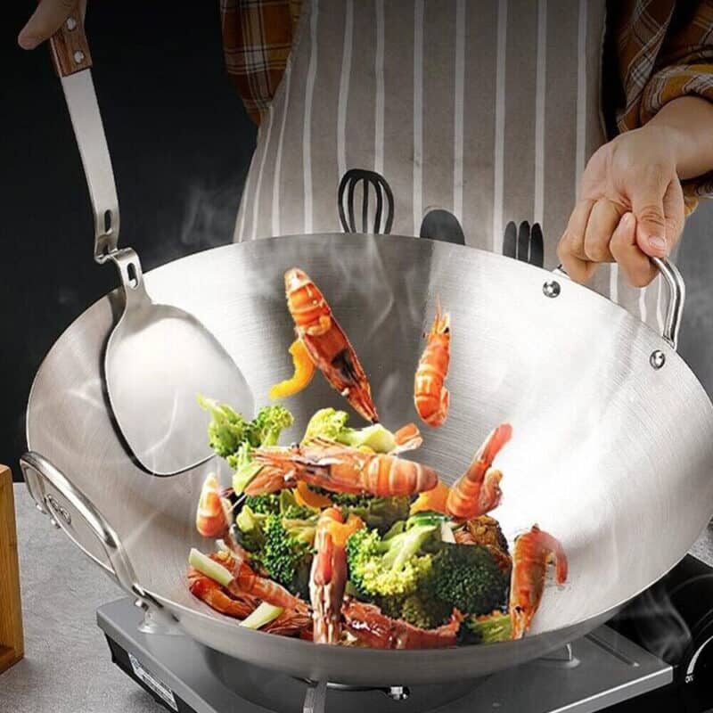 Heavy Duty Stainless Steel Wok Pan with Handle for Induction, Stovetop ...