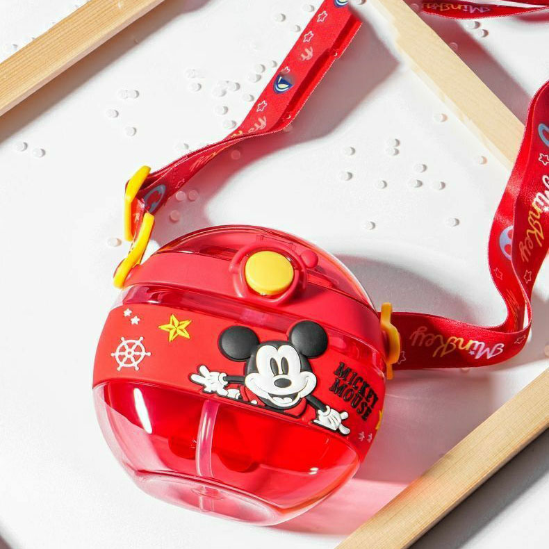 420 ML Small Leak Proof Kid’s Cartoon Water Bottle with Ribbon Strap and Silicone Straw Lid ...