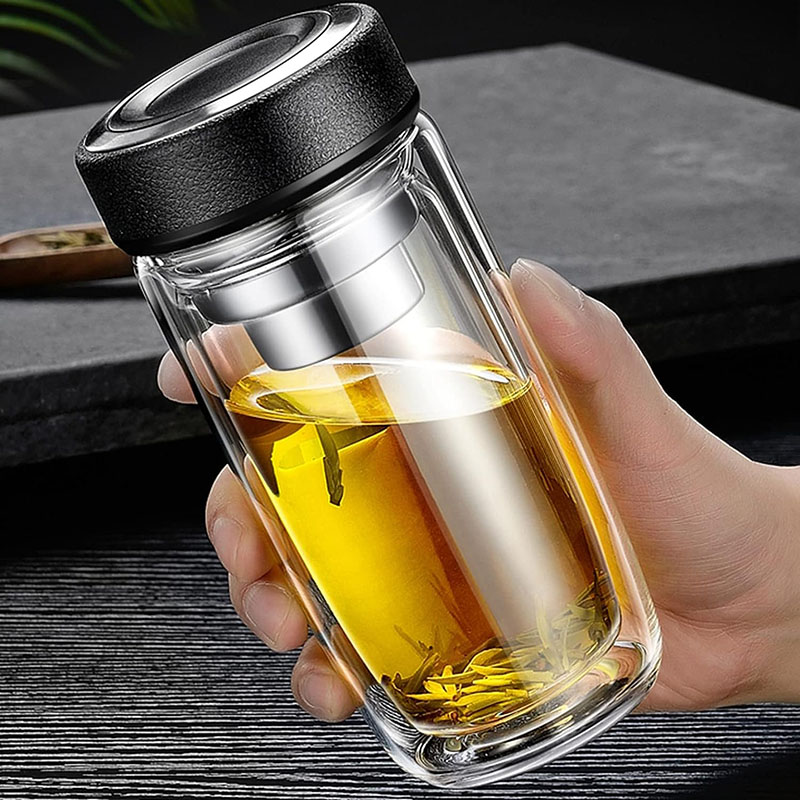 300 ml Double Walled Borosilicate Glass Tumbler with Infuser Filter and ...