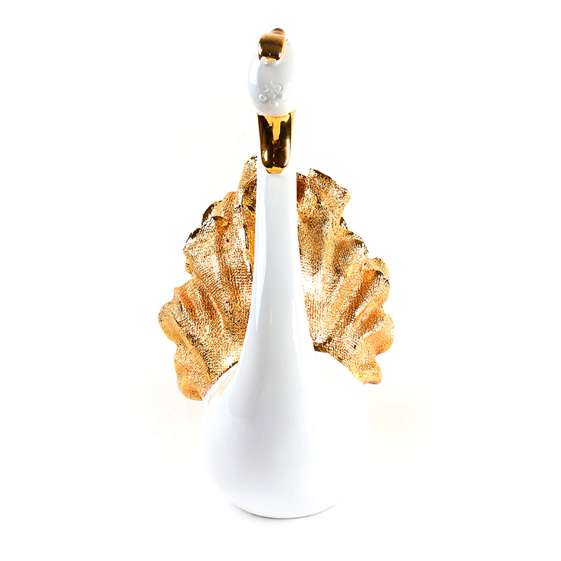 Set of 2 Decorative Ceramic Swans with Gold Feathers, Sculptures for ...