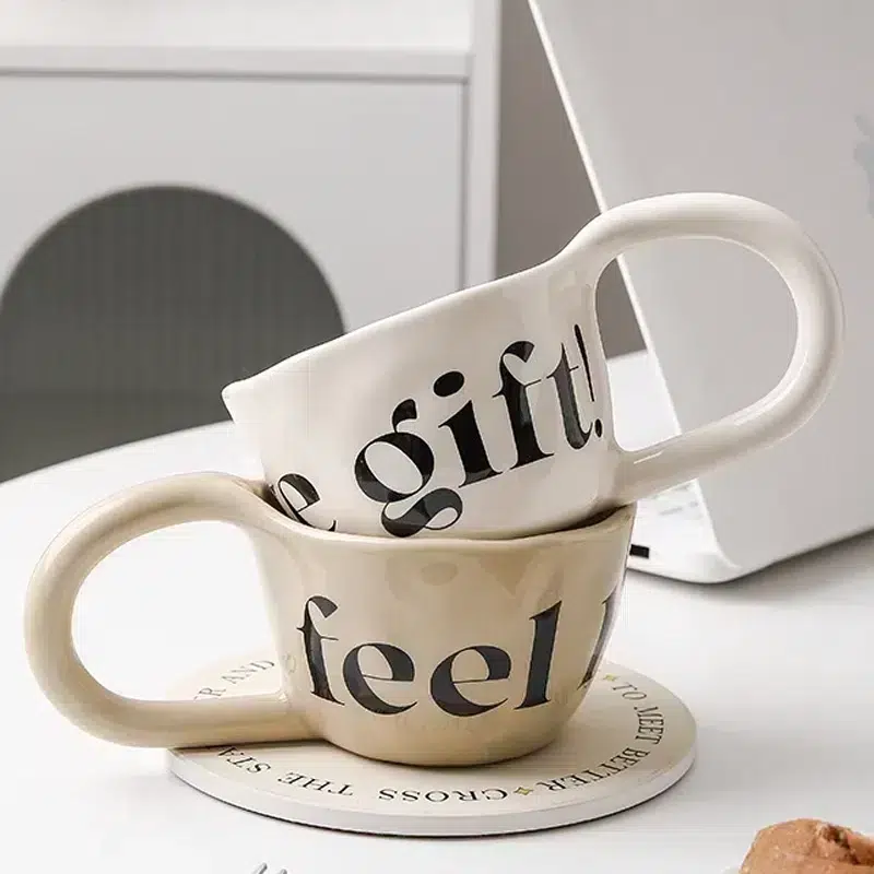 350 ML Modern Ceramic Mug With Creative Handle for Coffee, Milk, Tea ...